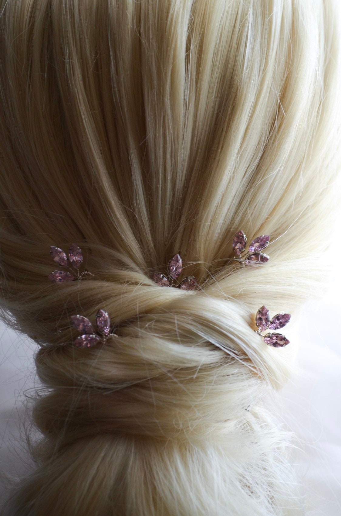 Crystal Pink Hair Pins Set of 5, Bridal Pink Silver Hair Pins, Wedding ...