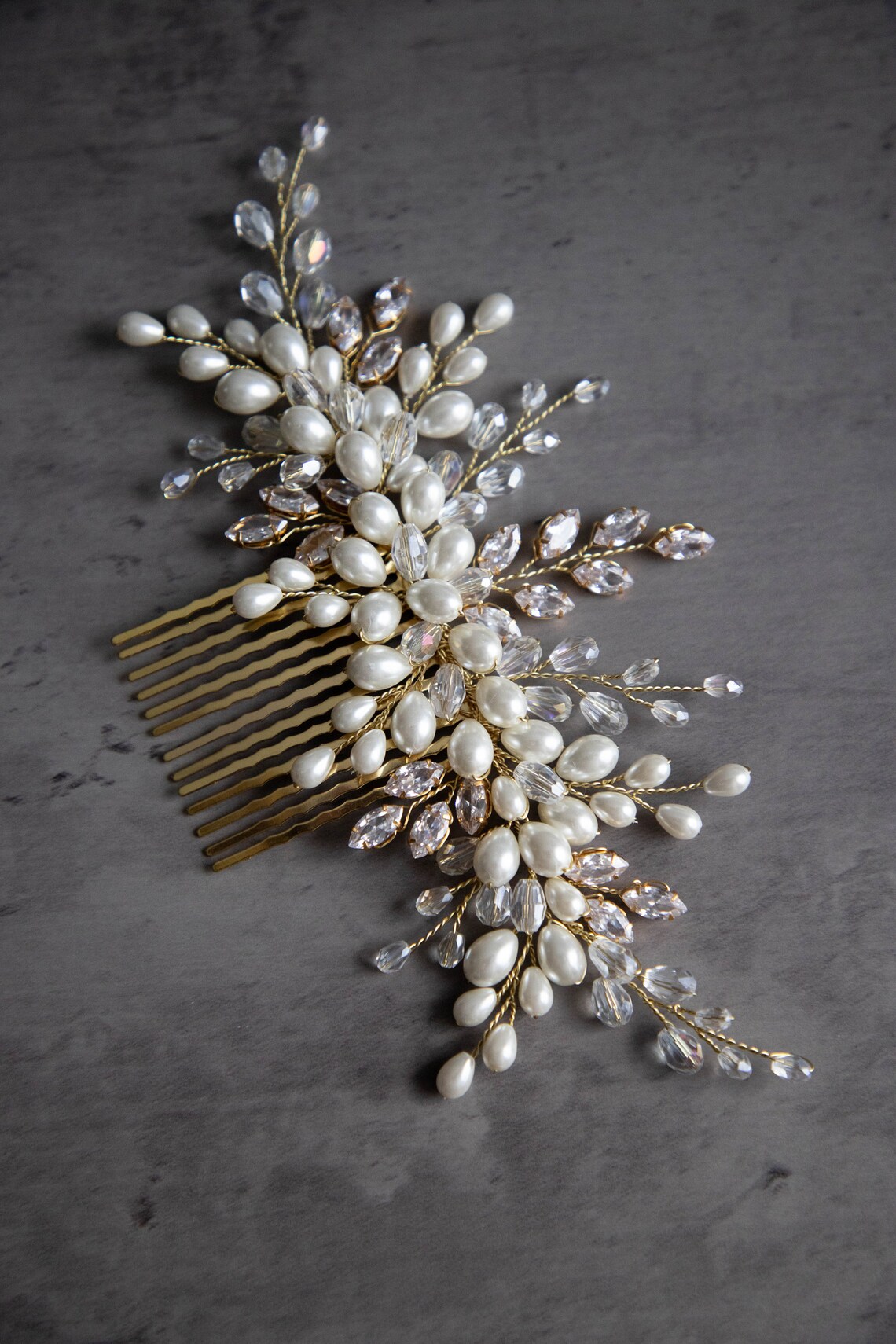 Pearl Bridal Hair Comb Ivory Gold Wedding Pearl Headpiece - Etsy