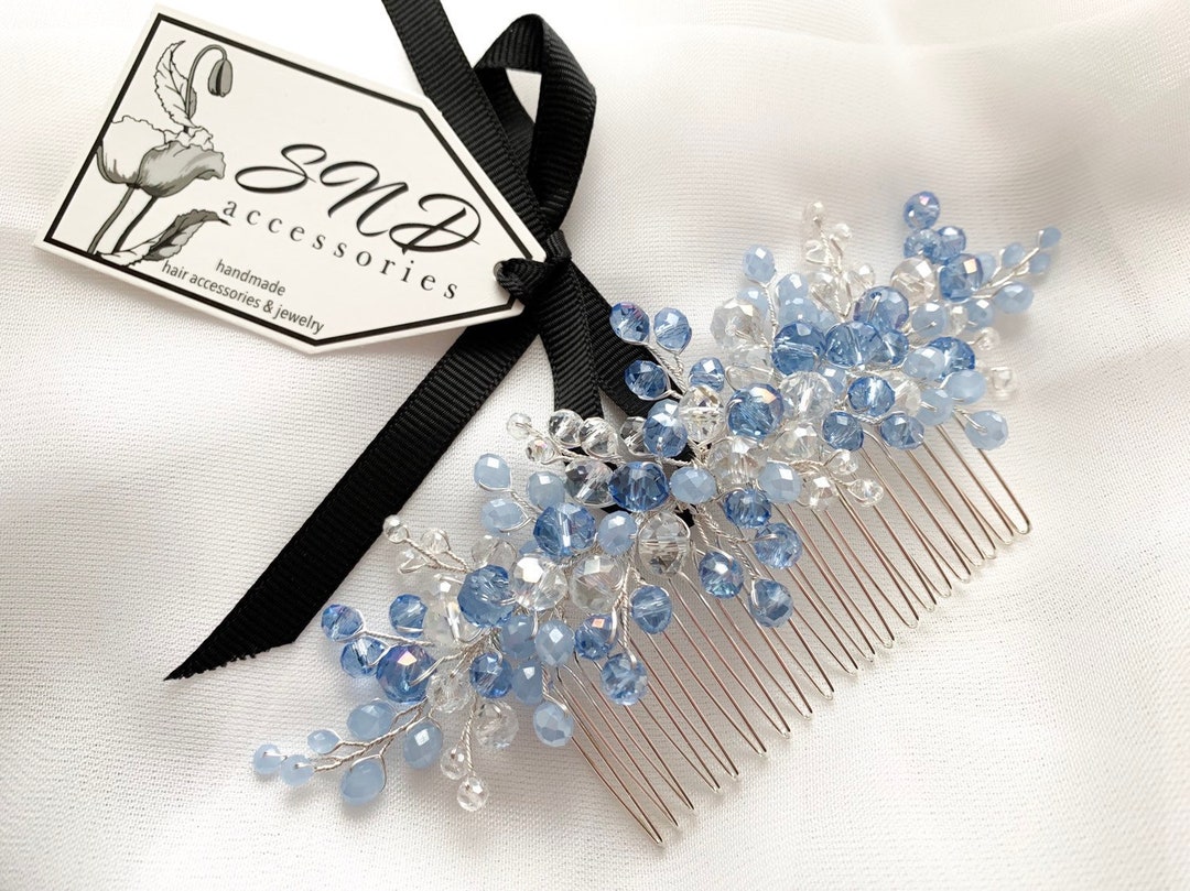 Blue Crystal Hair Comb, Light Blue Bridal Headpiece, Baby Shower Hair ...