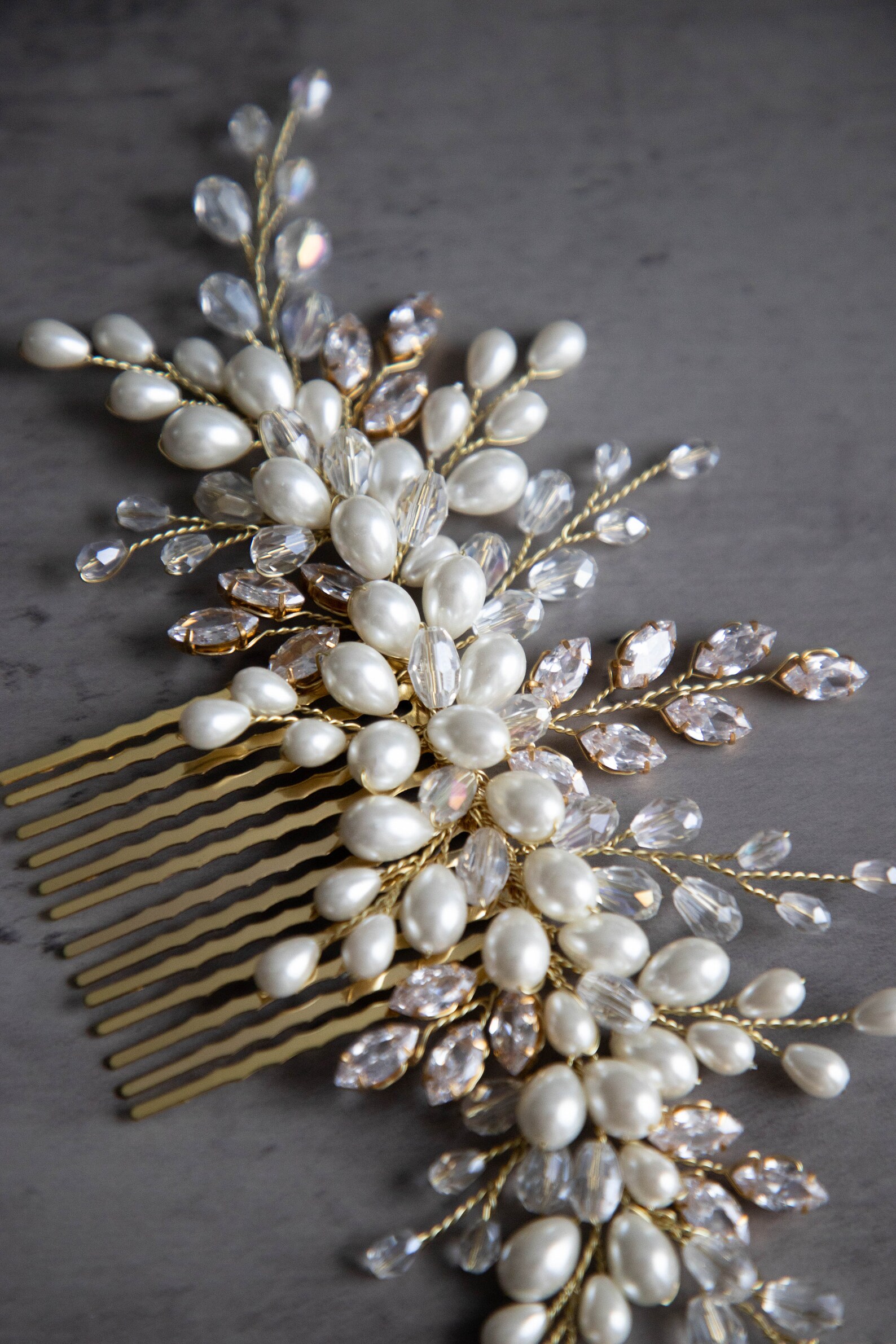 Pearl Bridal Hair Comb, Ivory Gold Wedding Headpiece, Crystal Hair ...