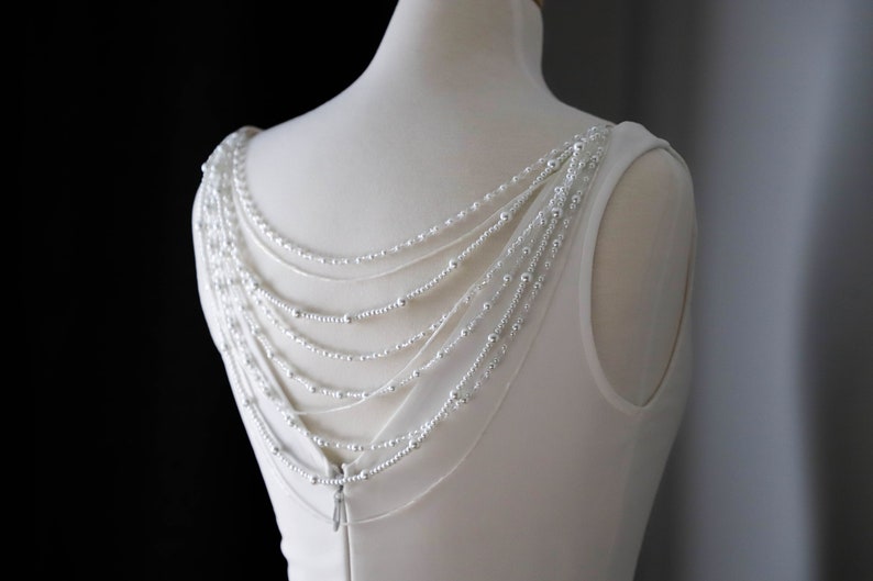Wedding Back Necklace, White Pearl Back Necklace, Bridal Crystal ...
