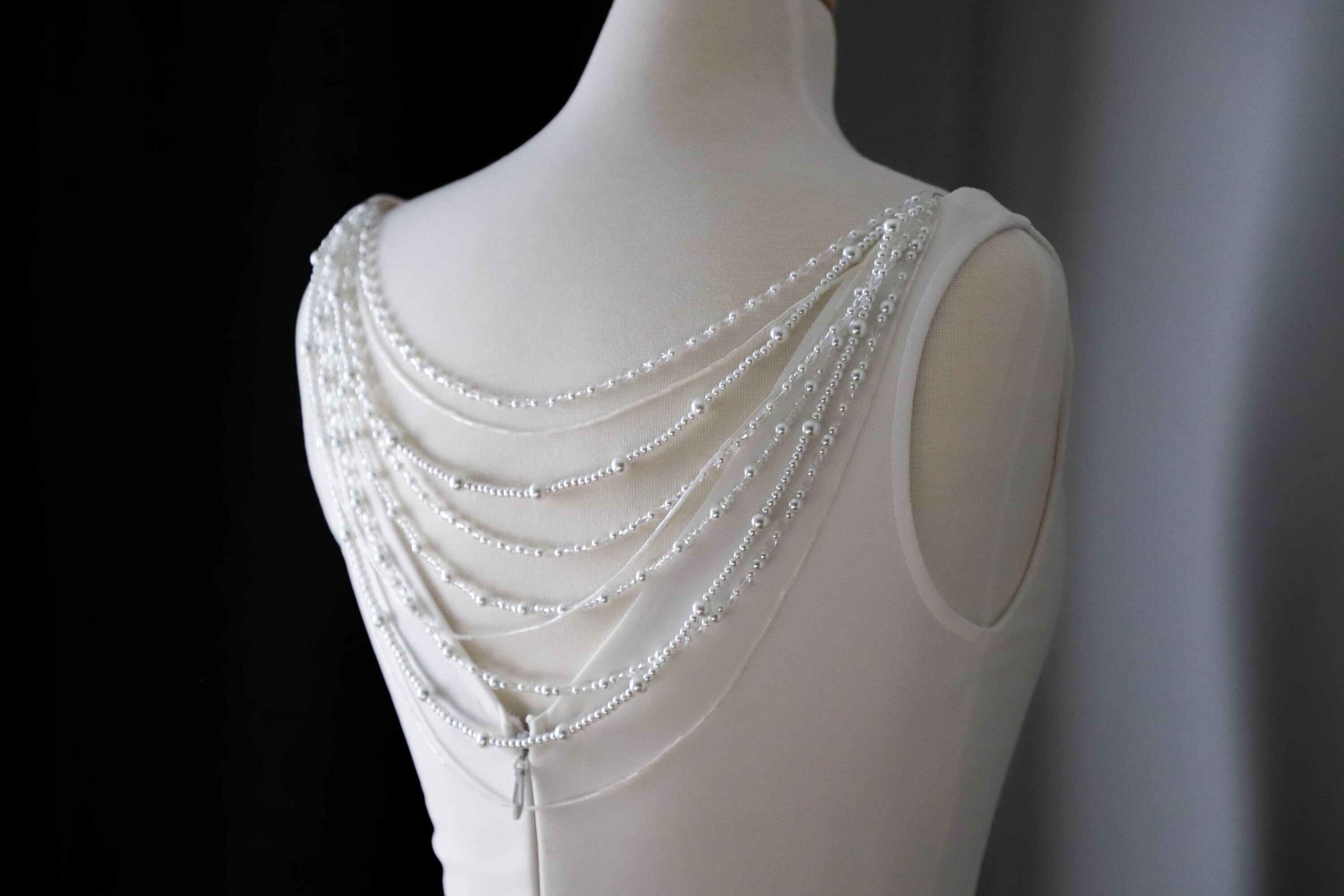 Wedding Back Necklace, White Pearl Back Necklace, Bridal Crystal ...