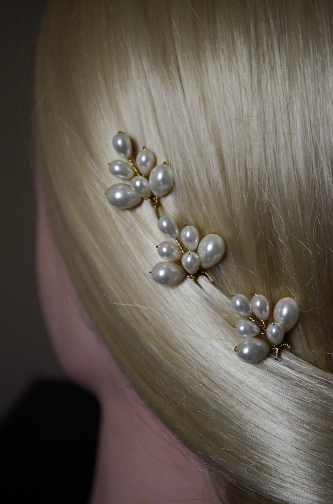 Pearl Hair Pins Set of 3, Bridal Ivory Hair Pins, Wedding Gold ...