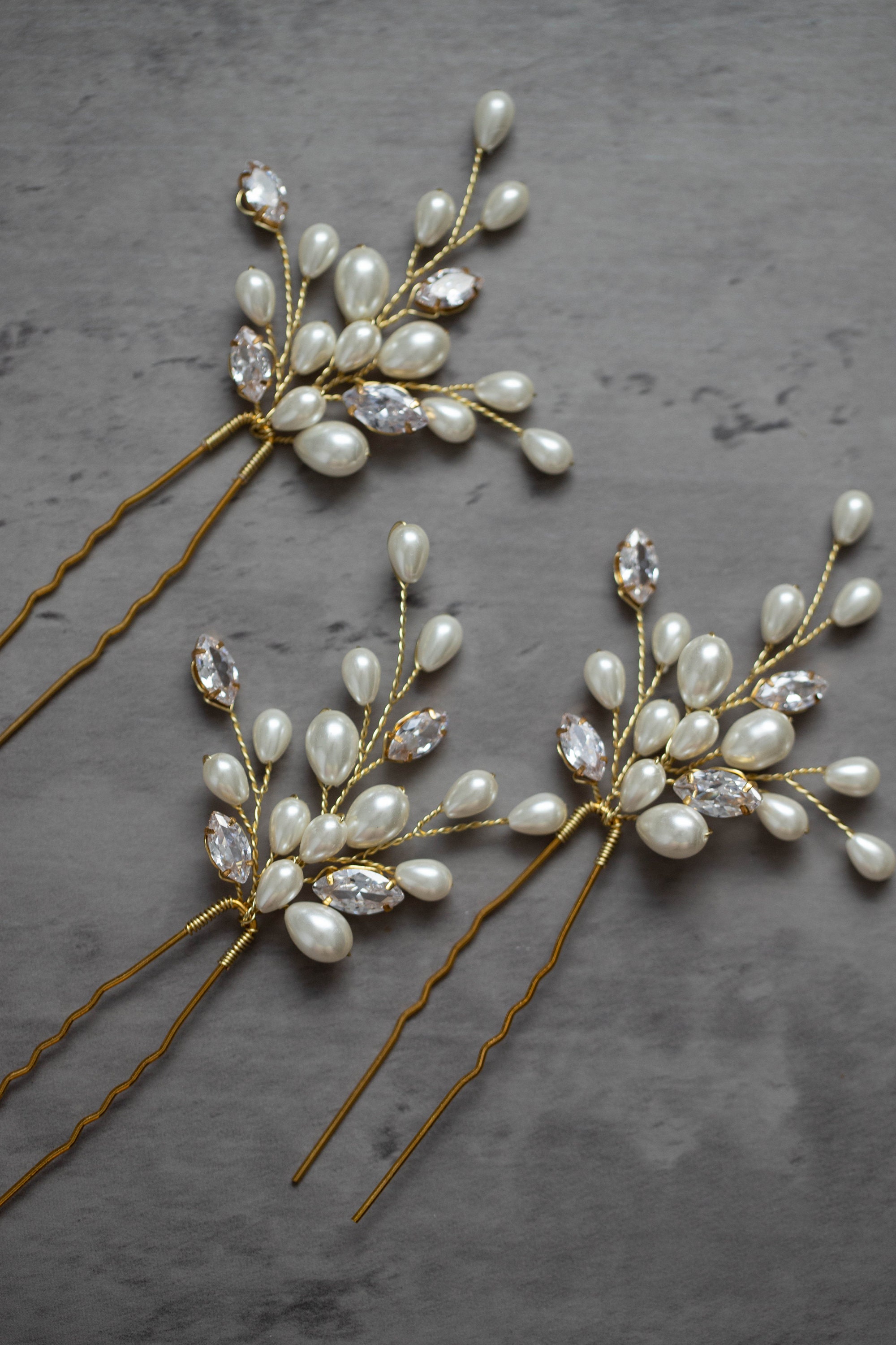 Pearls hair pins set of 3 Bridal ivory hair pins Wedding | Etsy