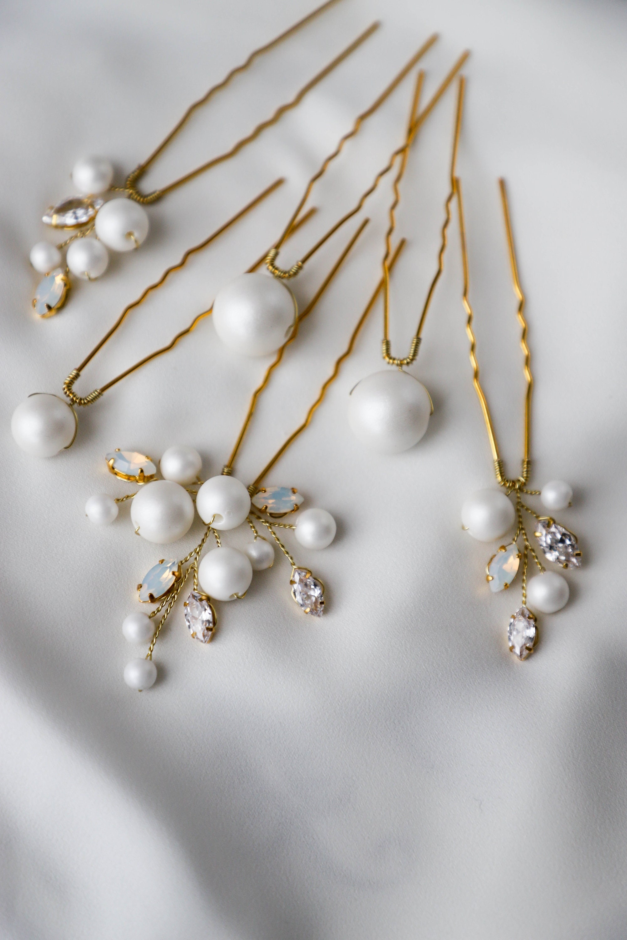 Opal pearl Crystal hair pins set of 6 Opal gold hair pins | Etsy