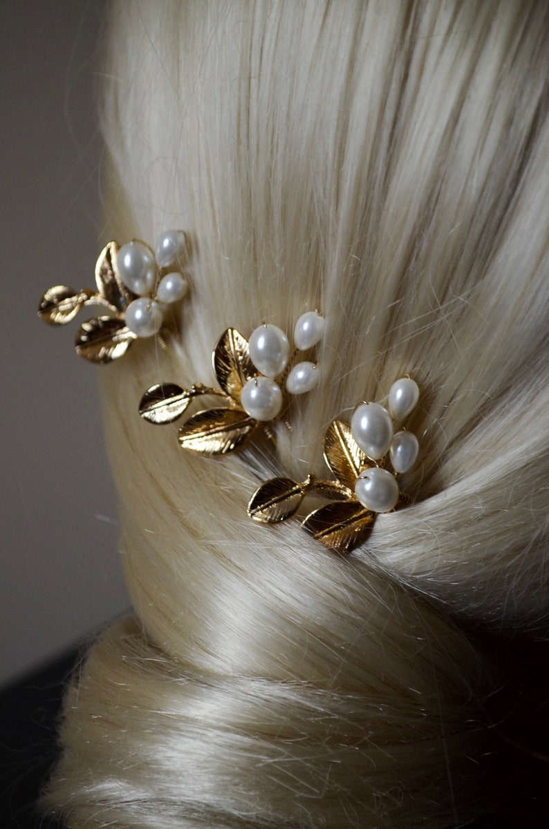 Pearl Hair Pins Set of 3 Bridal Gold Hair Pins Wedding Gold | Etsy