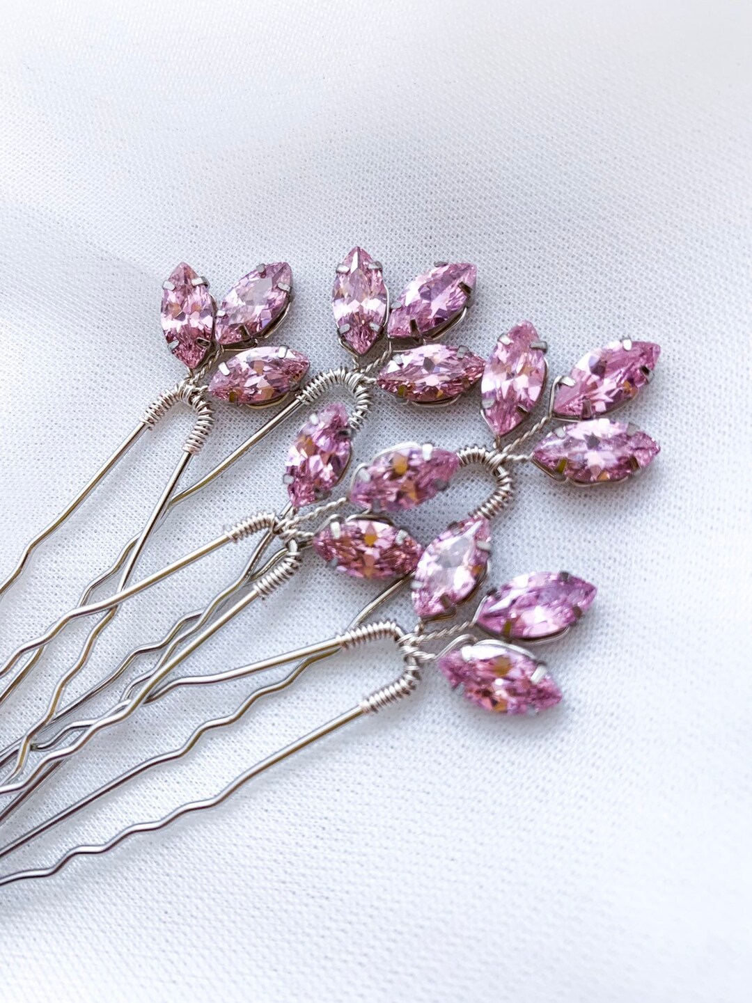 Crystal Pink Hair Pins Set of 5, Bridal Pink Silver Hair Pins, Wedding ...