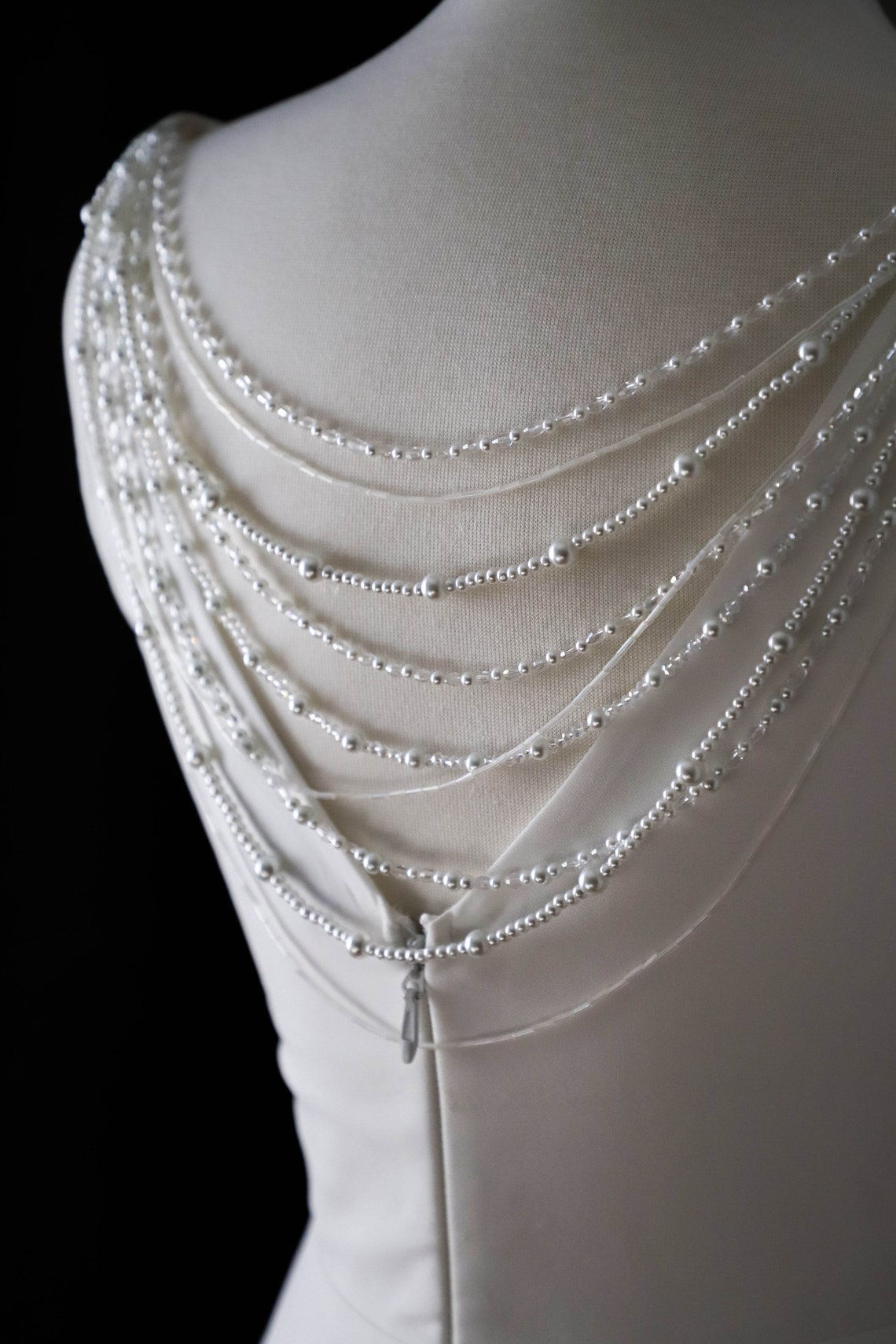 Wedding Back Necklace, White Pearl Back Necklace, Bridal Crystal ...