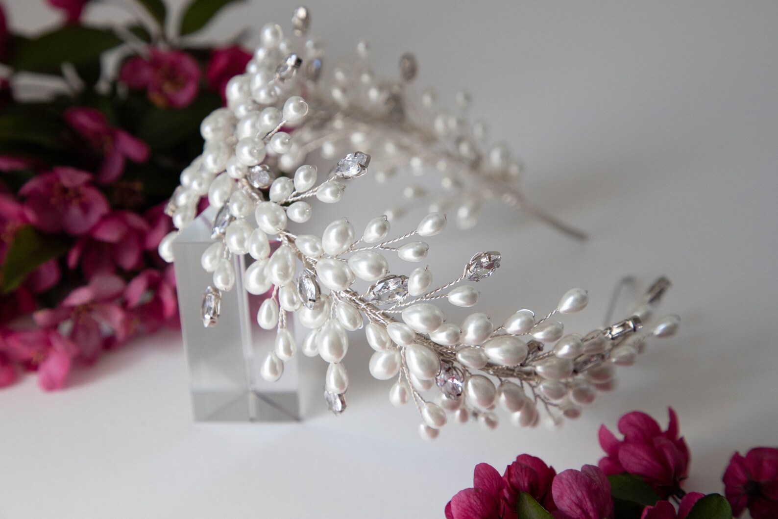 Wedding Pearl Headband White Bridal Headband Wedding Silver | Etsy