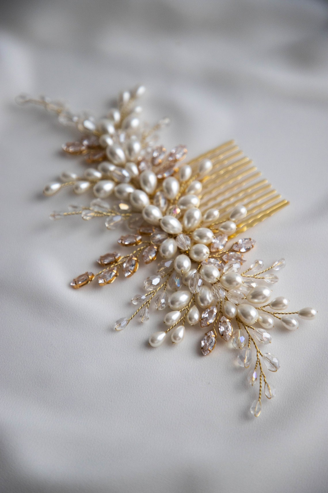 Pearl Bridal Hair Comb Ivory Gold Wedding Pearl Headpiece - Etsy