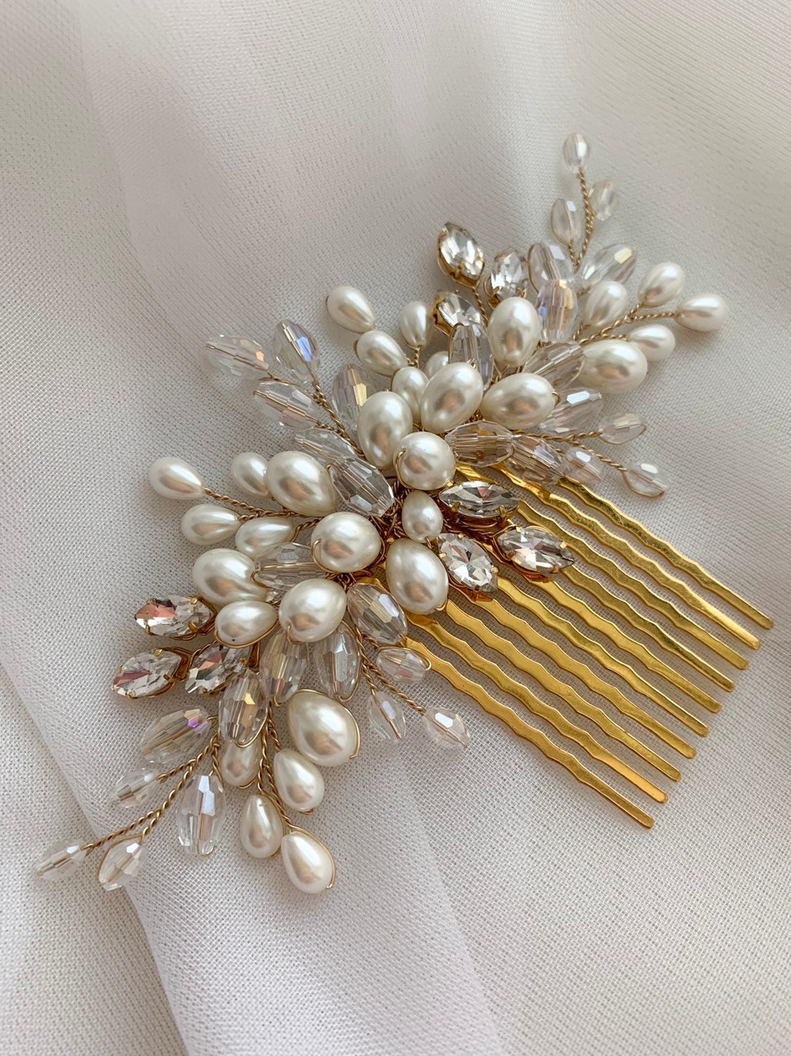 Ivory Bridal Hair Comb, Pearl Crystal Headpiece, Wedding Pearl Hair ...