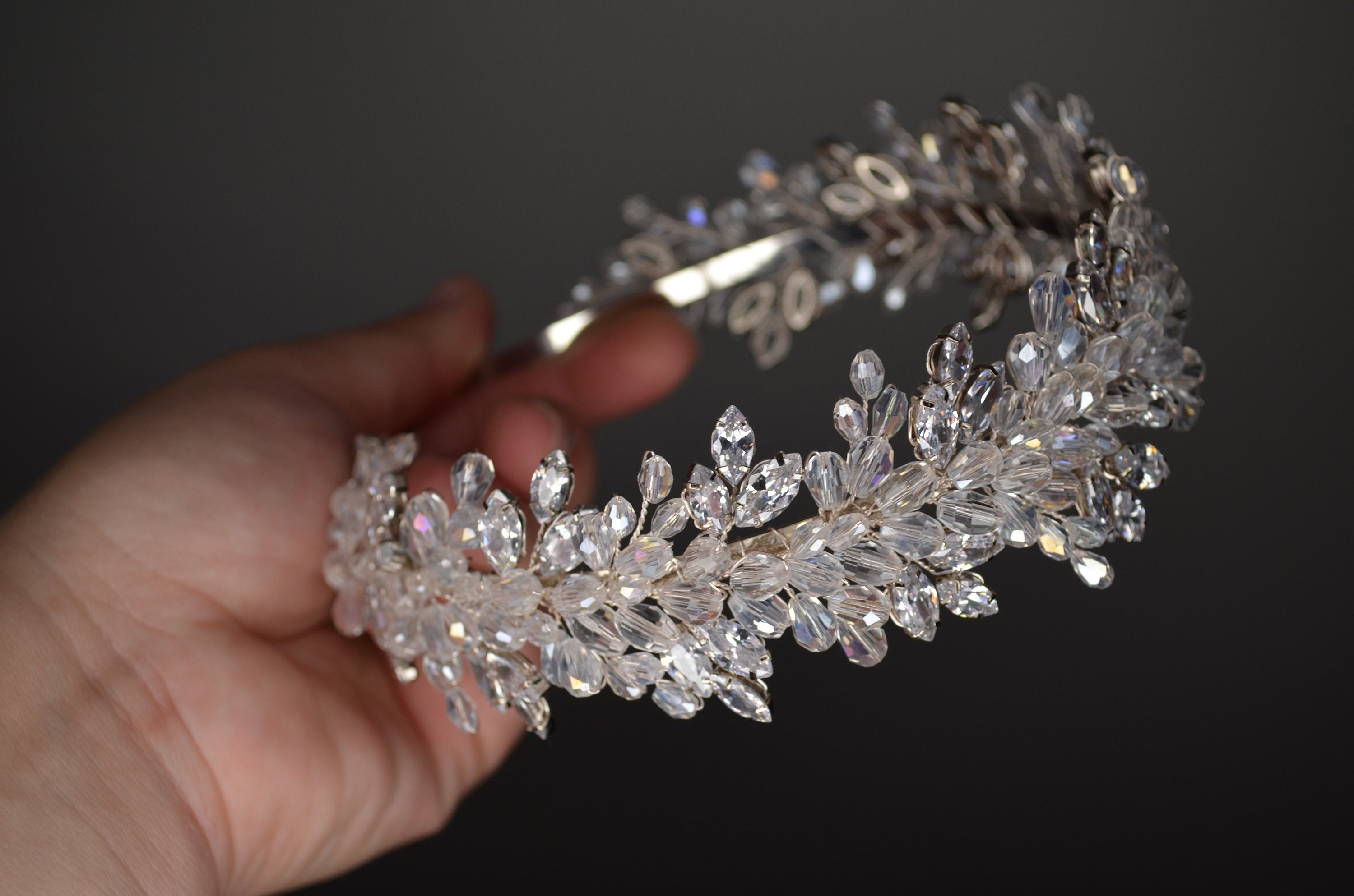 Crystal hair tiara Crystal silver wedding headband Bridal | Etsy