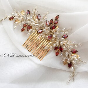 Red Crystal Hair Comb, Garnet Gold Bridal Headpiece, Baby Shower Hair ...