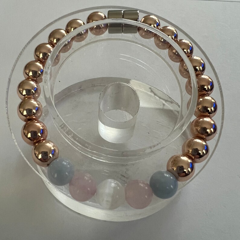 Trans Flag Gemstone Beaded Bracelet With Magnetic Clasp - Etsy