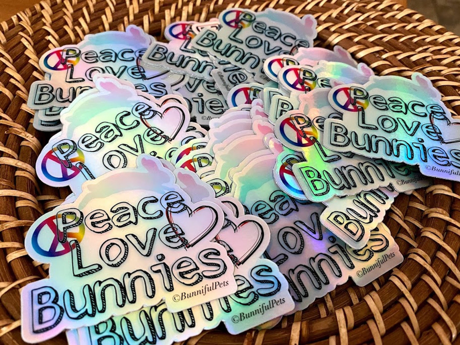 Peace Love Bunnies | Holographic Rabbit Sticker, Bunny Decal - Etsy
