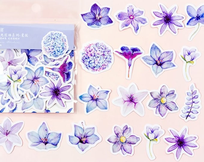 45 Pcs Pastel Purple Flowers Decorative Stickers, Colorful Flower ...