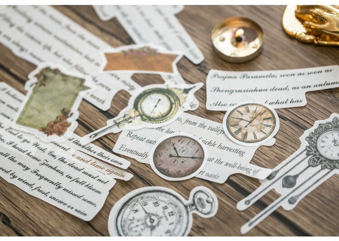 Old Clock Retro Washi Sticker Vintage Romantic Sticker Flakes Sticker ...