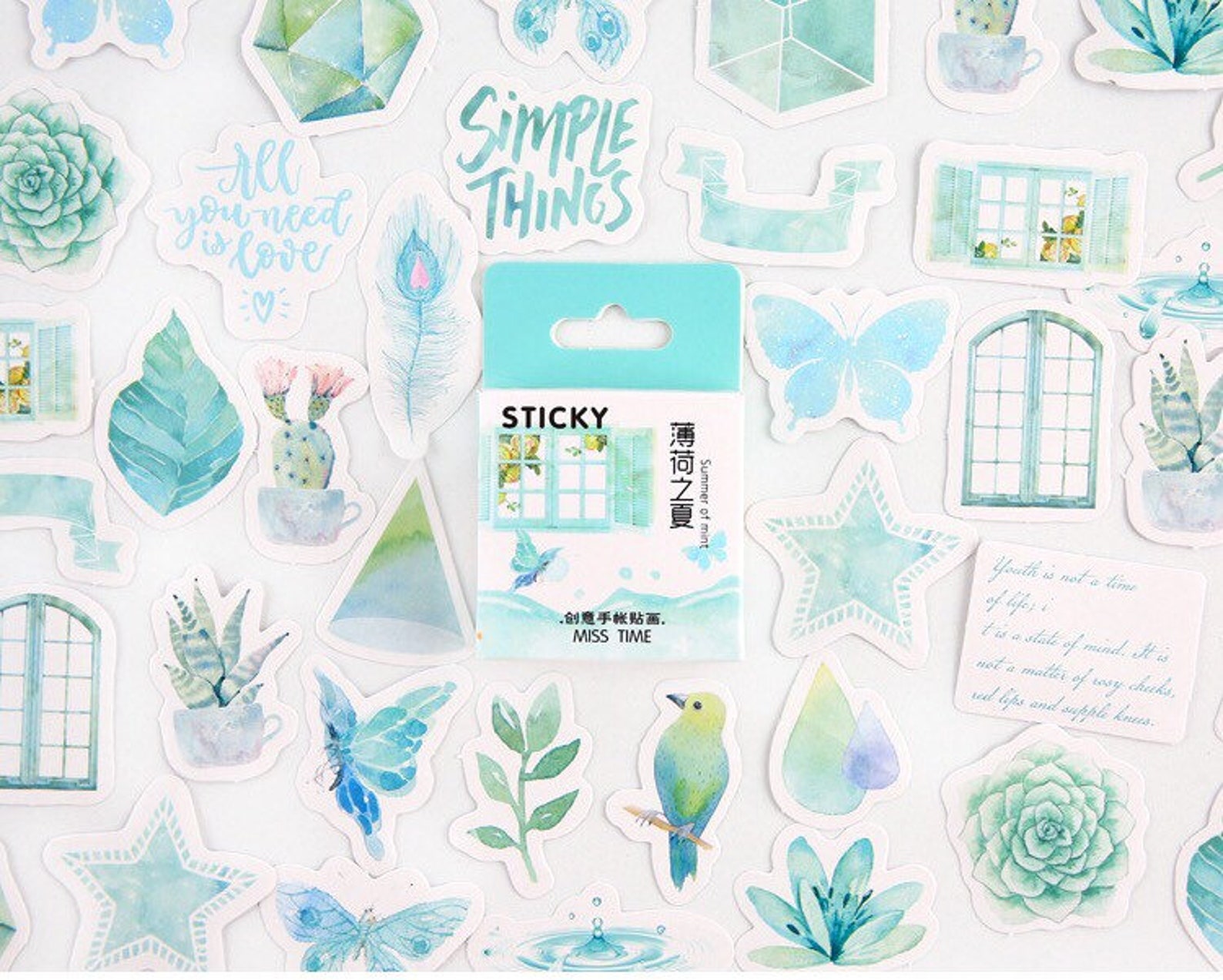 Mint Aesthetic Watercolor Stickers, Mini Sticker Pack (45pcs) - Etsy