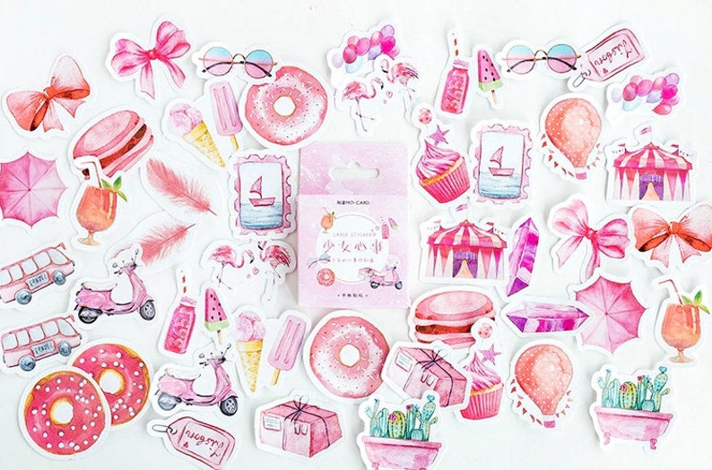 Travel Sticker Pack Journal Diary Girl Pink Watercolor Sticker | Etsy