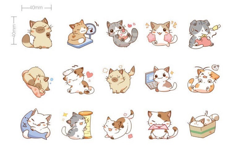 Kawaii Cat Stickers, Funny DIY Scrapbook Stickers, 45 Piece Set - Etsy