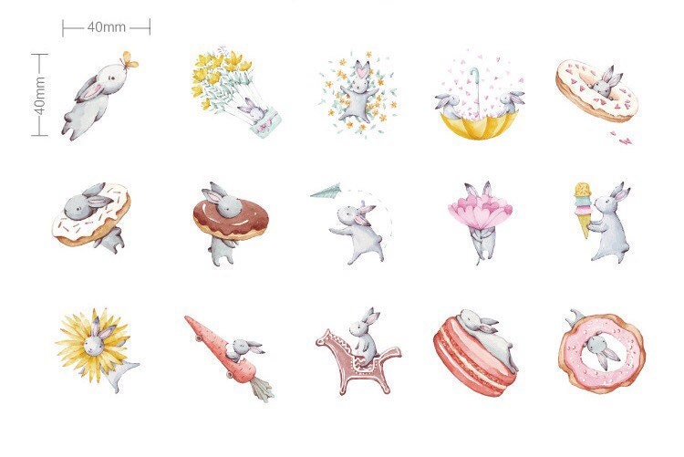 Kawaii Bunny Sticker Pack Stickers Cute Stickers Watercolor | Etsy