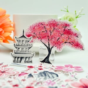 38pcs Pink Japanese Cherry Blossoms Flower Tree Floral Sticker Flakes ...