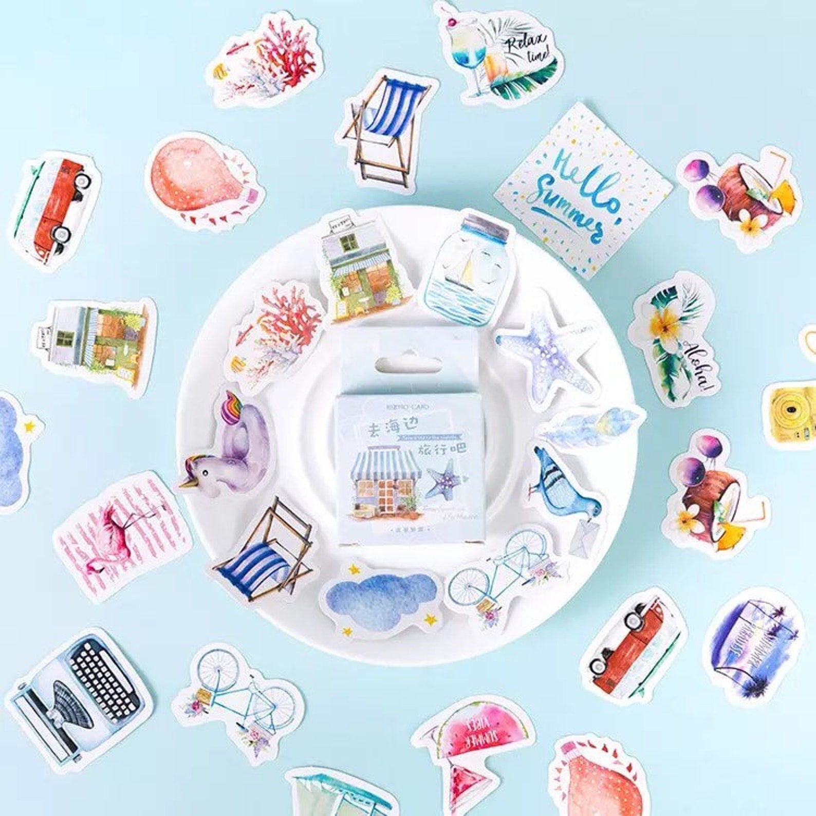 45 Pcs Travel With Me Sticker Pack Cute Watercolor Stickers Planner ...