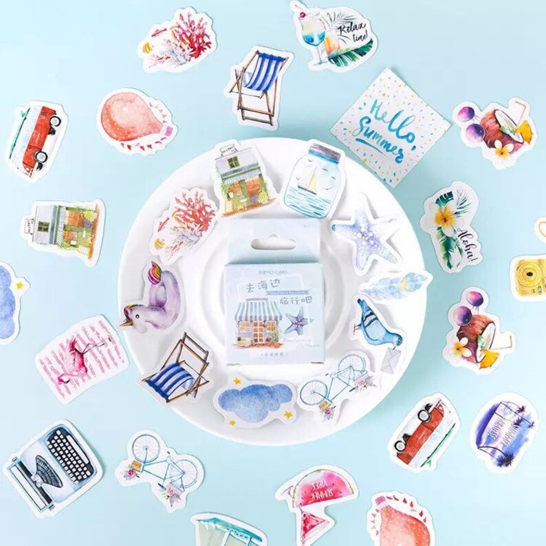 45 Pcs Travel With Me Sticker Pack Cute Watercolor Stickers Planner ...