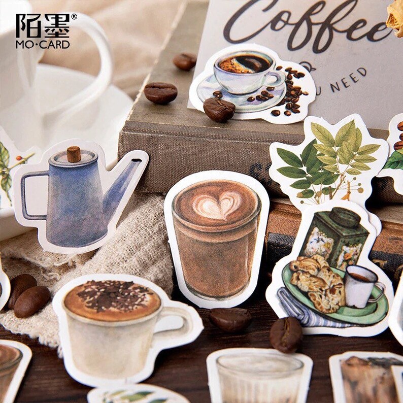 Coffee Cup Stickers - Vintage Watercolor Planner Stickers, 46pcs - Etsy ...