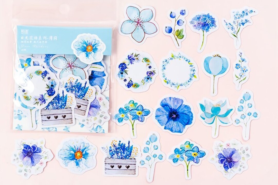 45 Pcs Royal Blue Flowers Decorative Stickers, Colorful Flower Sticker ...