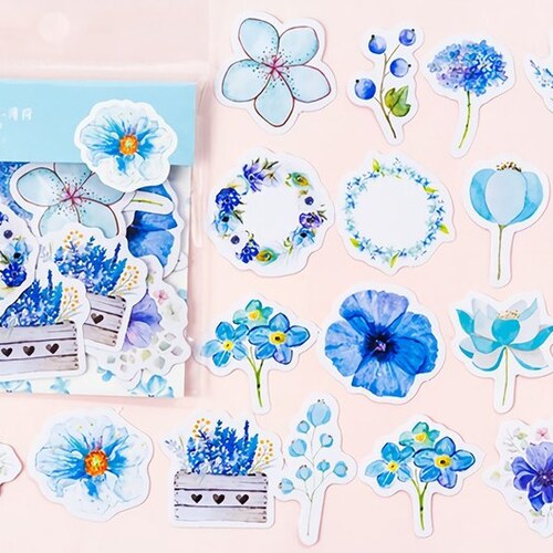 45 Pcs Royal Blue Flowers Decorative Stickers Colorful Flower - Etsy