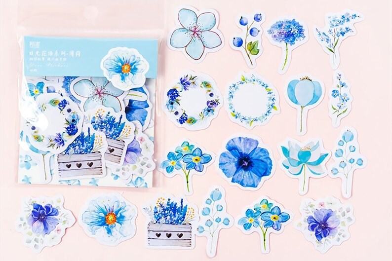 45 pcs Royal Blue Flowers Decorative Stickers Colorful Flower | Etsy