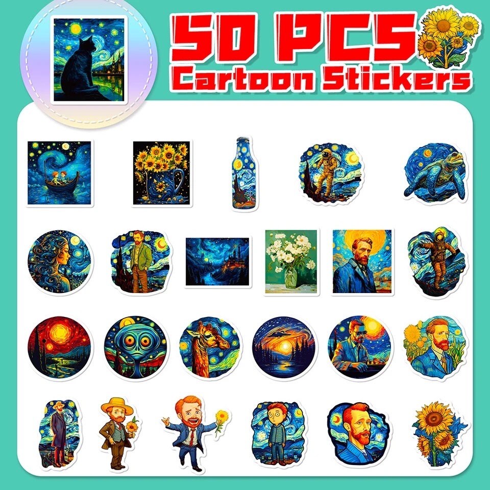 Van Gogh Art Vinyl Stickers, Famous Painting Decals, Laptop Stickers - Etsy