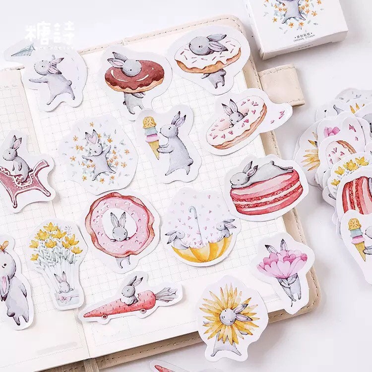 Kawaii Bunny Sticker Pack Stickers Cute Stickers Watercolor | Etsy