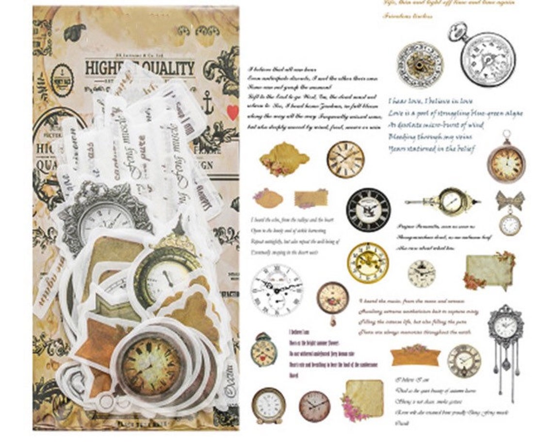Old Clock Retro Washi Sticker Vintage Romantic Sticker Flakes Sticker ...