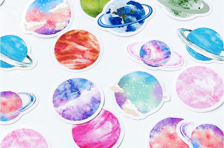 Planet Sticker Space Watercolor Sticker Pack Cute Stickers Planner ...