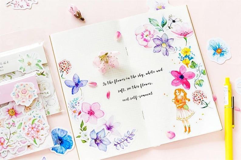 45 Pcs Pure White Flowers Decorative Stickers Colorful Flower - Etsy