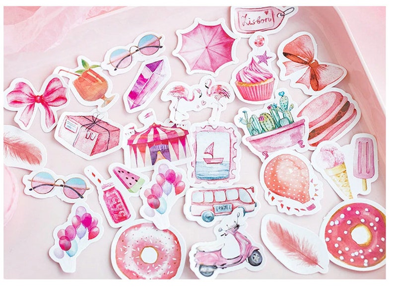 Travel Sticker Pack Journal Diary Girl Pink Watercolor Sticker | Etsy