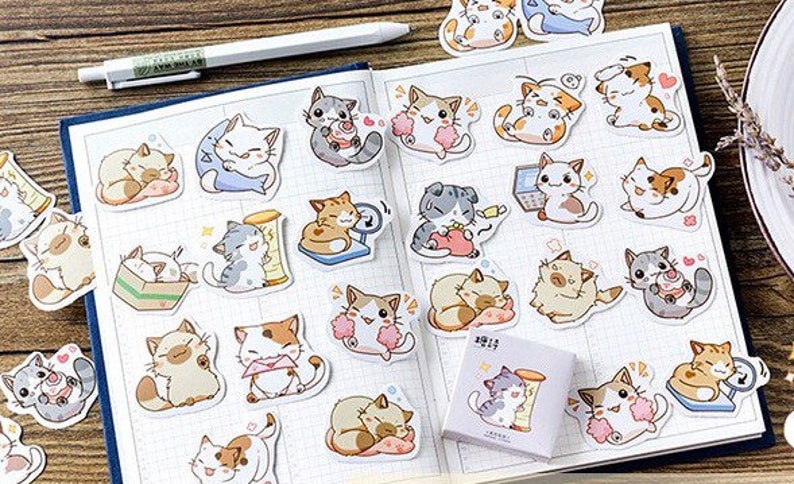 Life of a Busy Cat 45 pcs Sticker Pack Cute Cat Sticker | Etsy
