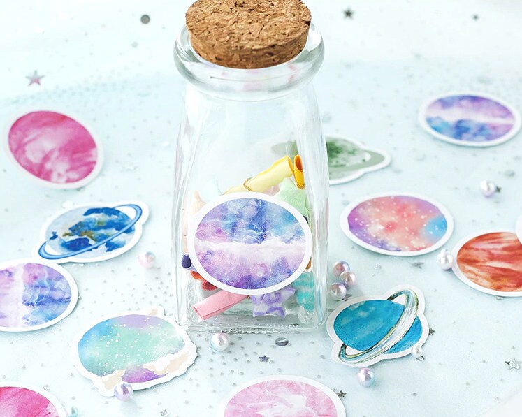 Planet Sticker Space Watercolor Sticker Pack Cute Stickers | Etsy