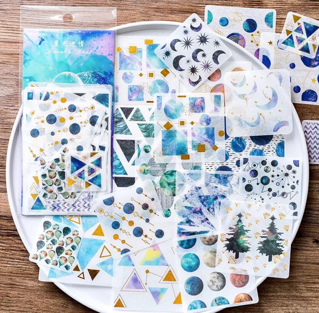 60 Pcs Mini Galaxy Gold Foil Sticker Stars Watercolor Sticker Flakes ...