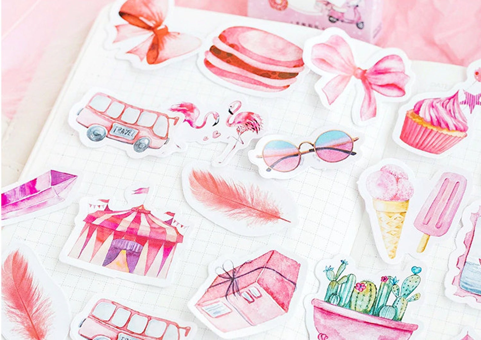 Travel Sticker Pack Journal Diary Girl Pink Watercolor Sticker | Etsy