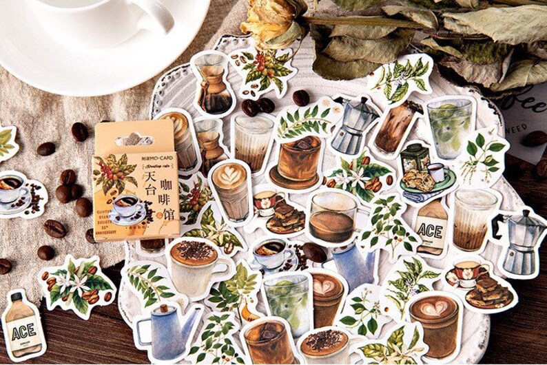 Coffee Cup Stickers - Vintage Watercolor Planner Stickers, 46pcs - Etsy ...