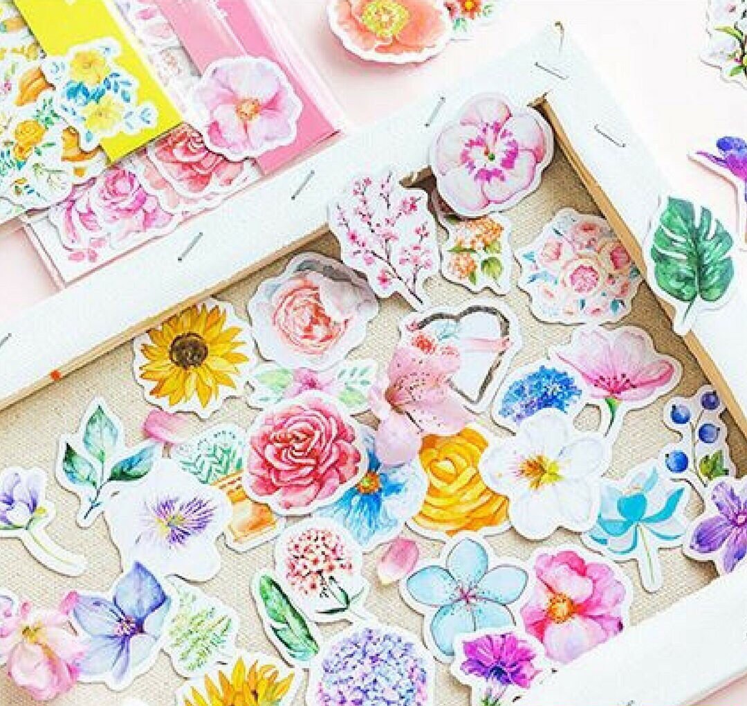 45 Pcs Pure White Flowers Decorative Stickers Colorful Flower - Etsy