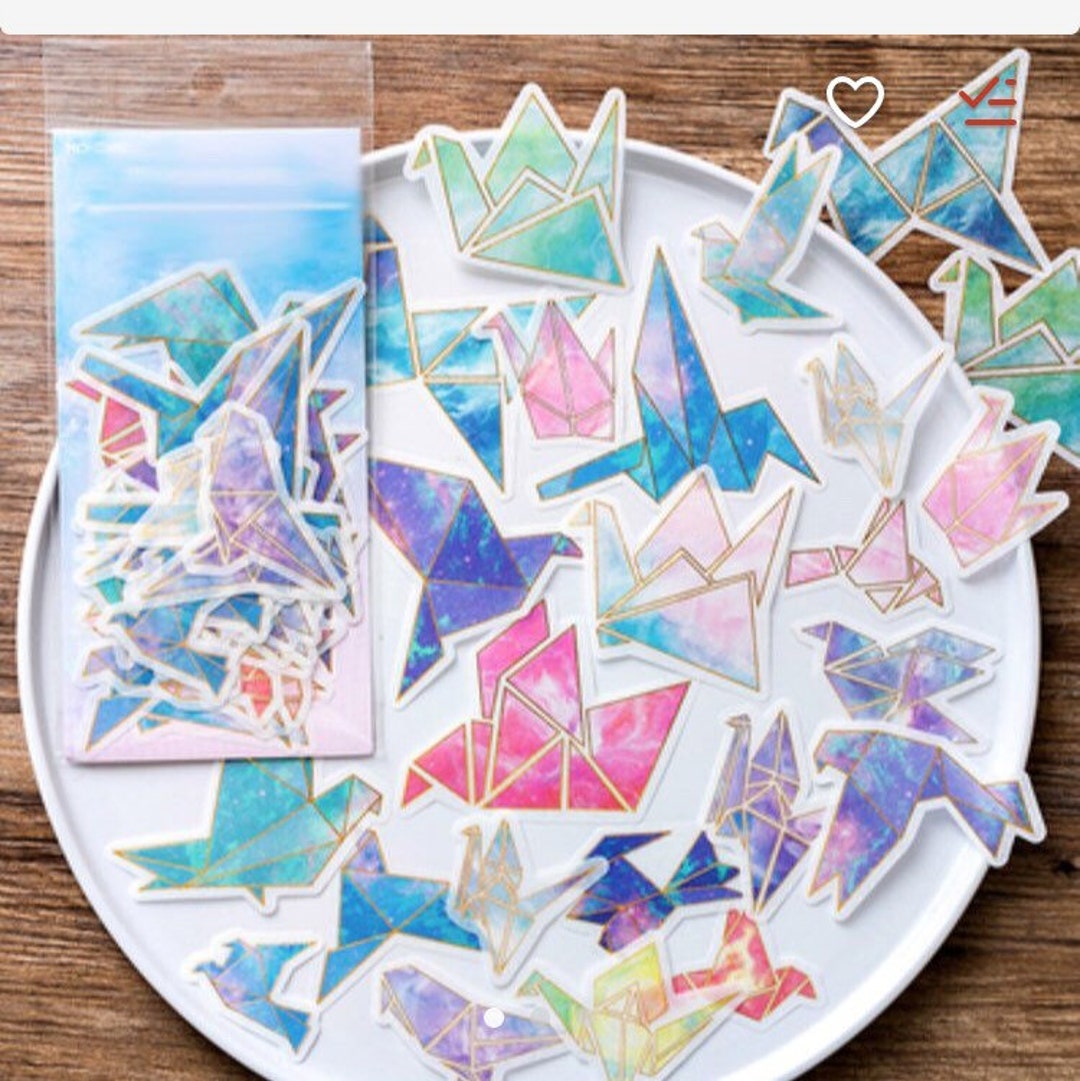 60 Pcs Origami Crane Gold Foil Watercolor Sticker Flakes Sticker Pack ...