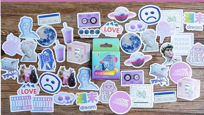 45 Pcs Vaporwave Tumblr Stickers Set, Cute Stickers, Funny Stickers ...