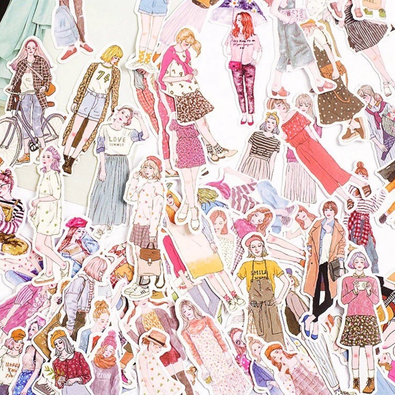 Cute Girl Stickers: 100-piece Watercolor Fashion Stickers Pack - Etsy