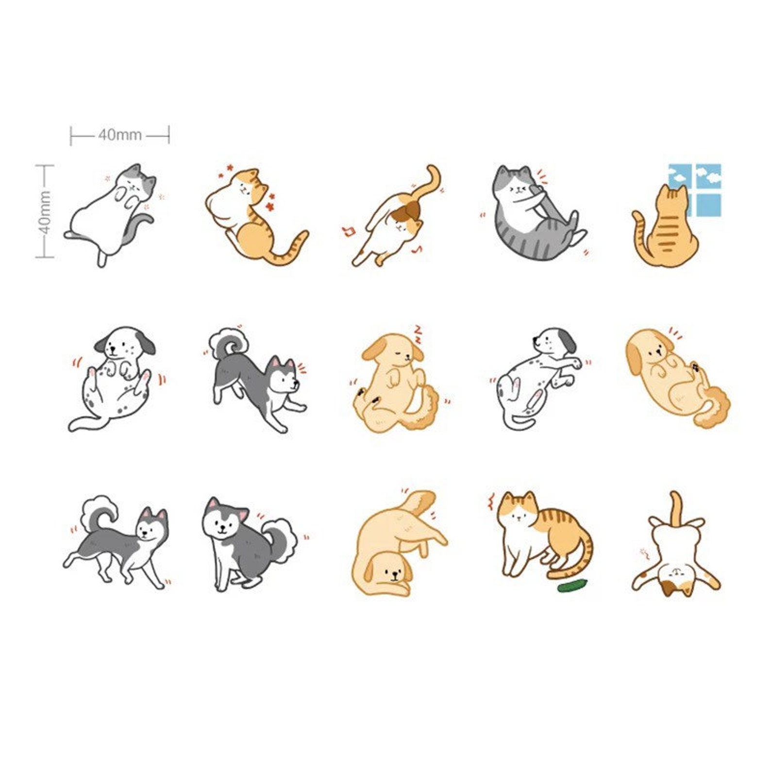 Cat and Dog 45 Pcs Sticker Pack Cute Cat Sticker Set Funny - Etsy