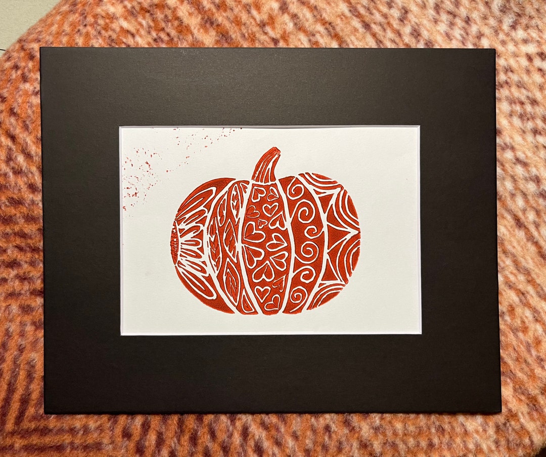 Handmade Pumpkin Linocut Print, Single Color, Matted 8x10 - Etsy
