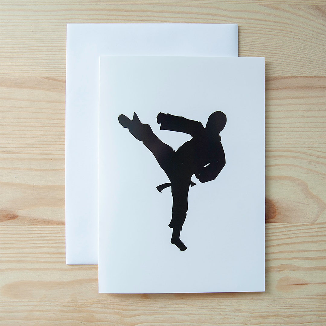 KARATE BOY SILHOUETTE Greeting Card Gift Card Blank Inside Great for ...